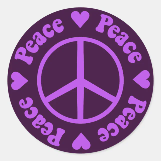 Purple Peace Sign Classic Round Sticker | Zazzle