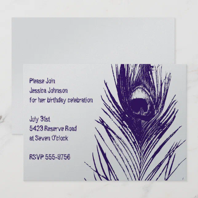 Purple Peacock Birthday Invitation | Zazzle