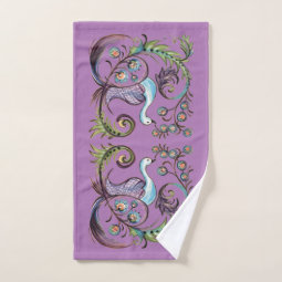 Purple Peacock Exotic Turquoise Scroll Chinoiserie Bath Towel Set | Zazzle