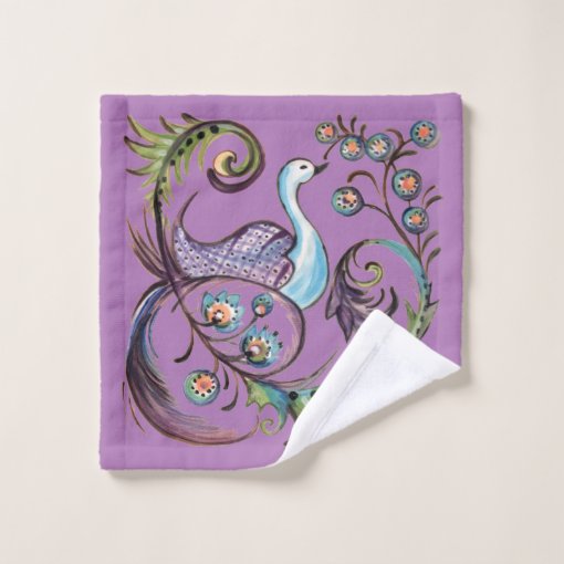 Purple Peacock Exotic Turquoise Scroll Chinoiserie Bath Towel Set | Zazzle