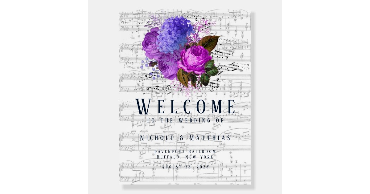 Purple Peony Musical Wedding Welcome Sign | Zazzle
