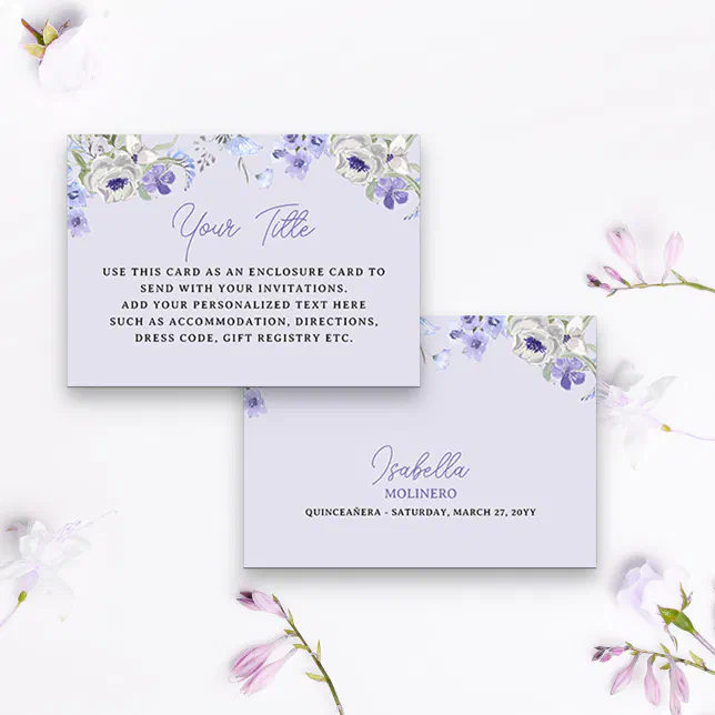 Purple Peri Floral Quinceanera Reception Enclosure Card | Zazzle
