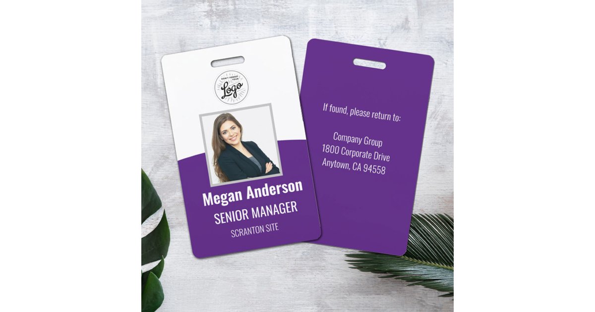 Purple Personalized Employee Photo ID Badge | Zazzle
