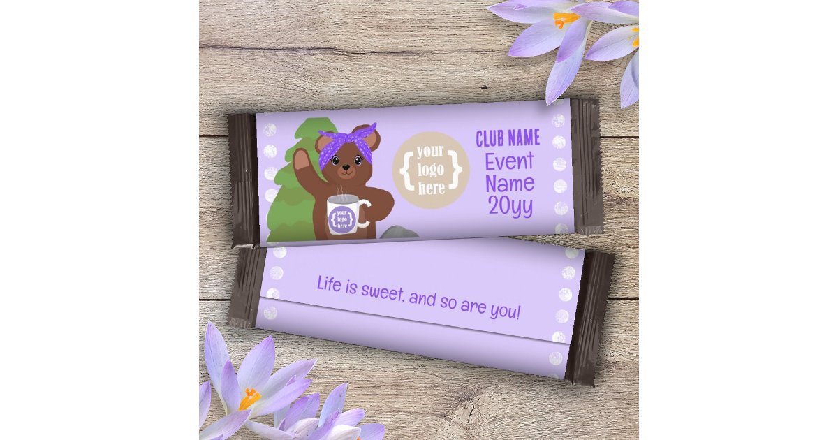 Purple Personalized, Teddy Bear Candy Bar Wrapper | Zazzle