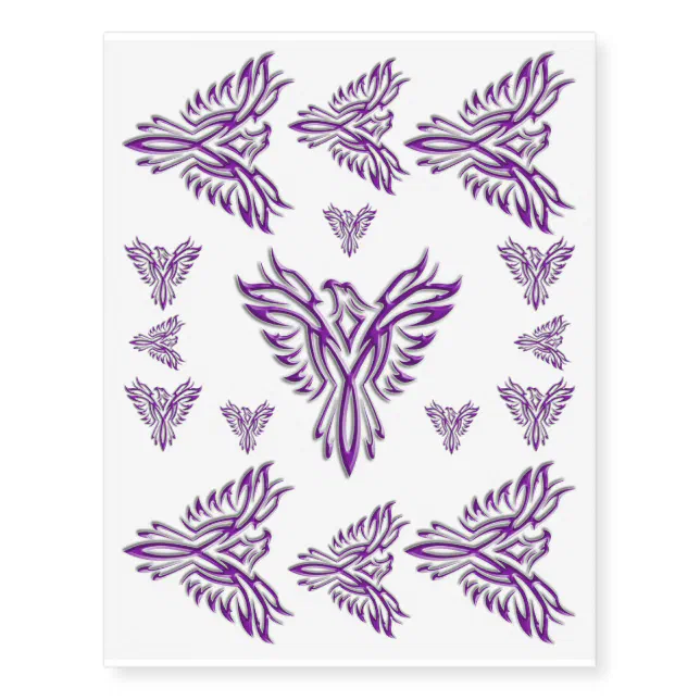 Purple Phoenix Rising from Ashes Temporary Tattoos | Zazzle