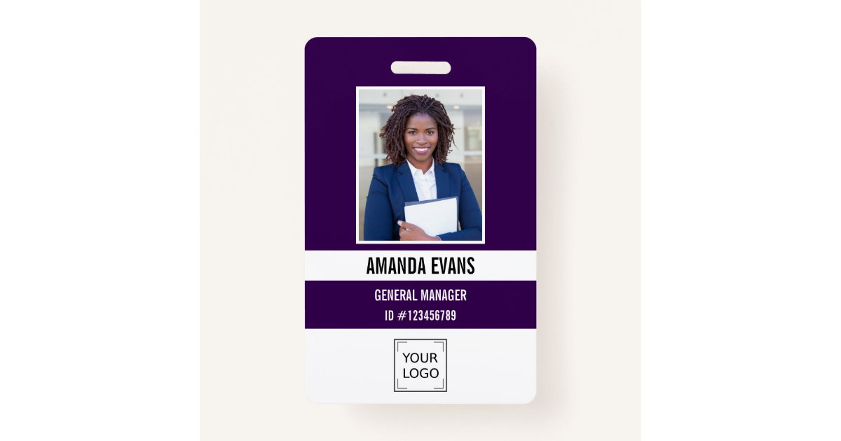PURPLE | Photo Employee Logo or QR CODE Security Badge | Zazzle