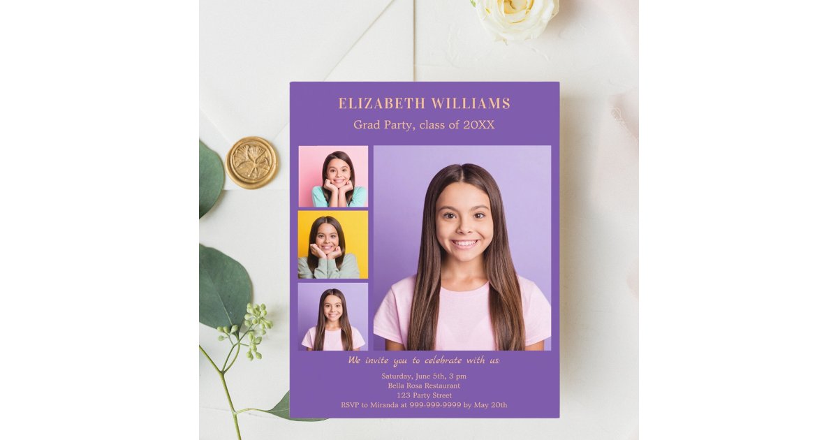 Purple photo Graduation Party invitation | Zazzle