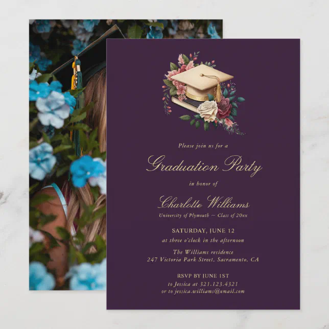 Purple Photo Medical Law School Graduation Party Invitation | Zazzle