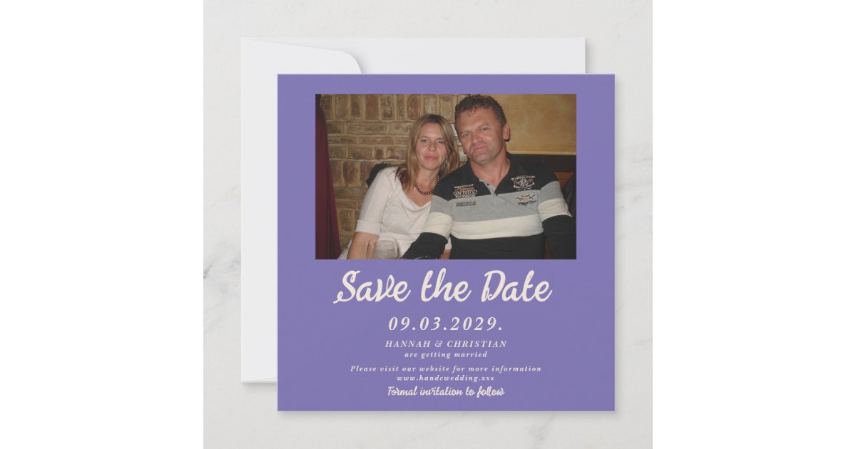 Purple Photo Save the Date Square Invitation | Zazzle