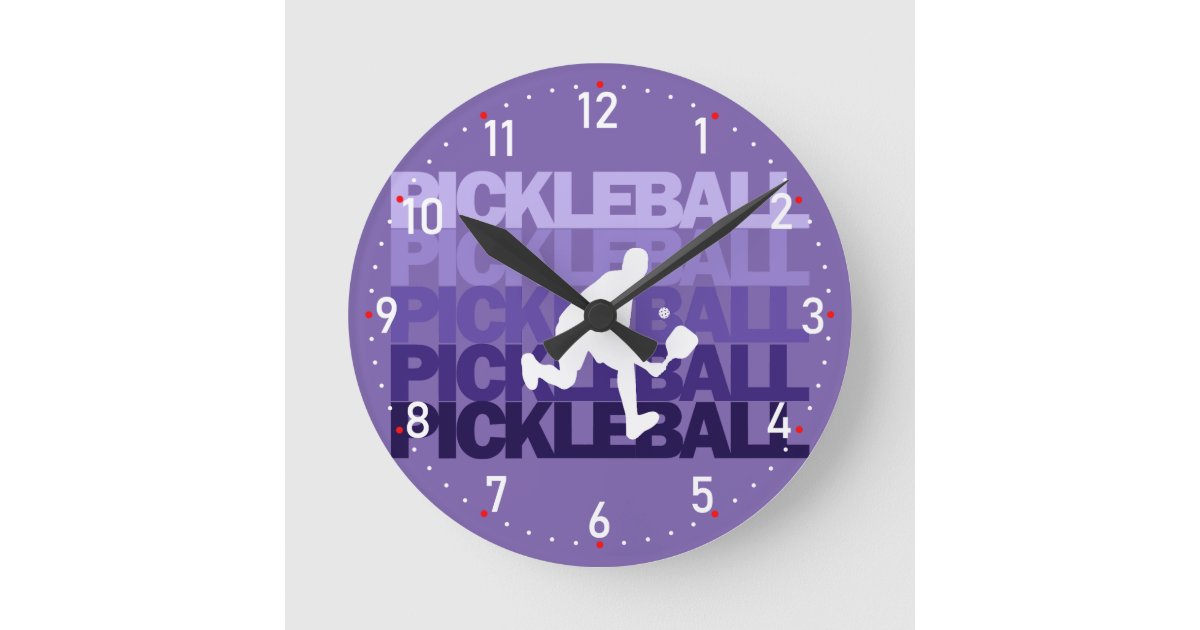 Purple Pickleball silhouette Pickleball Round Clock | Zazzle
