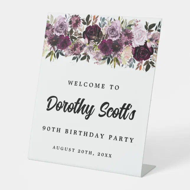 Purple Pink 90th Birthday Party Welcome Pedestal Sign | Zazzle