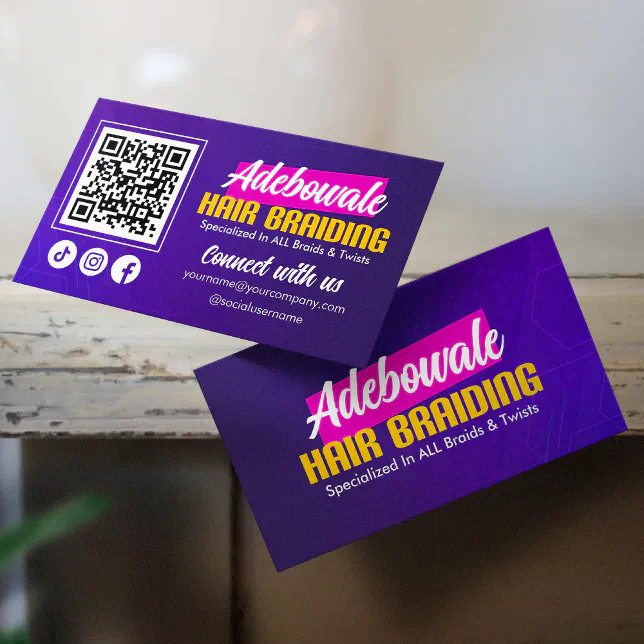 Purple, Pink African Hair Connect with us QR Code Business Card | Zazzle