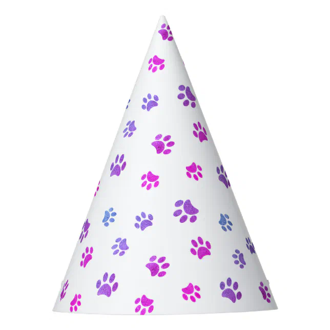 Purple Pink Blue Paw Prints Birthday Party Hat | Zazzle