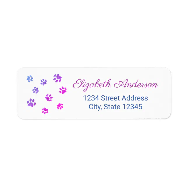 Purple Pink Blue Paw Prints Return Address Label | Zazzle
