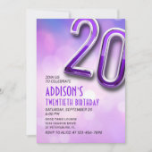 Purple Pink Bokeh 20th Birthday Invitation | Zazzle