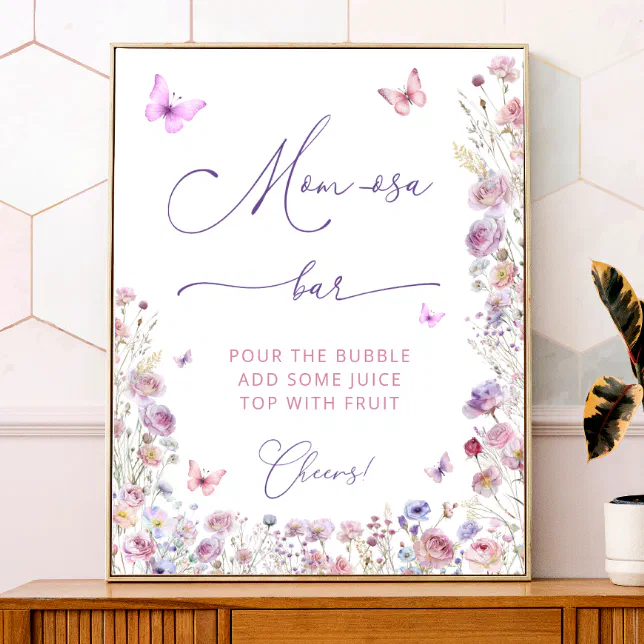 Purple Pink Butterfly Garden Mom-osa Bar Poster | Zazzle