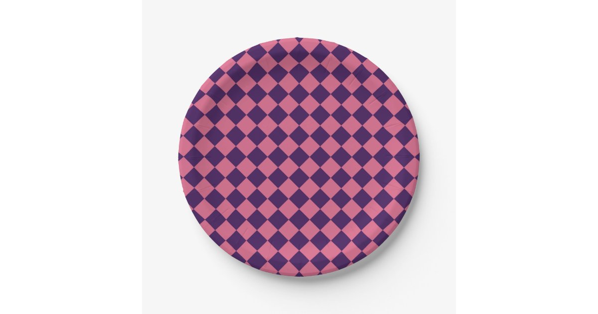 Purple Pink Checker Diamond Pattern Paper Plates | Zazzle