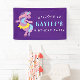 Purple Pink Dancing Unicorn KidsBirthday Welcome Banner | Zazzle