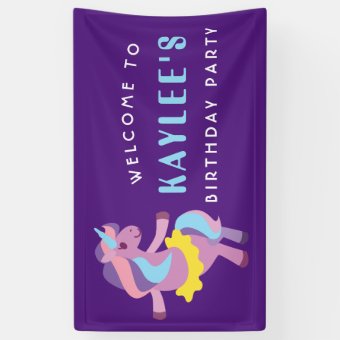 Purple Pink Dancing Unicorn KidsBirthday Welcome Banner | Zazzle