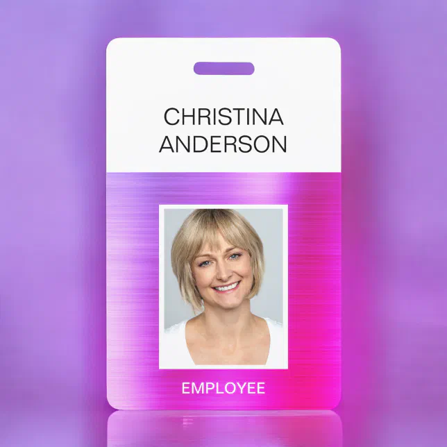 Purple Pink Employee - Name Photo Corporate Badge | Zazzle