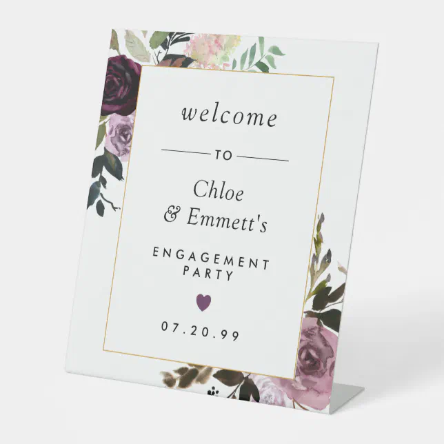Purple Pink Floral Engagement Party Welcome Pedestal Sign | Zazzle
