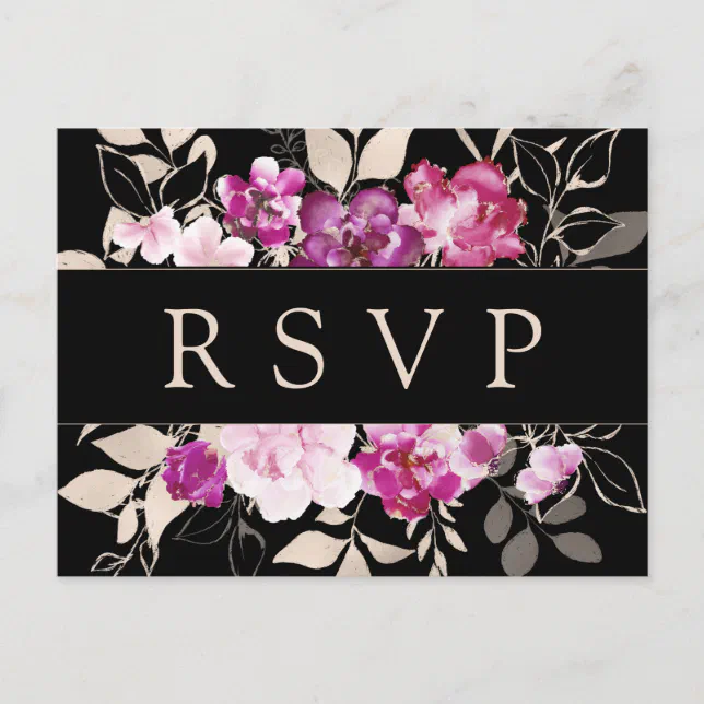 Purple Pink Floral RSVP Postcard with Meal Choice | Zazzle