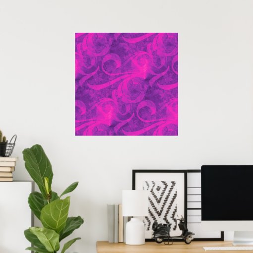 Purple Pink Floral Swirl Flourish Girly Pattern Poster | Zazzle
