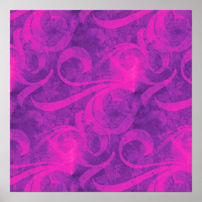 Purple Pink Floral Swirl Flourish Girly Pattern Poster | Zazzle