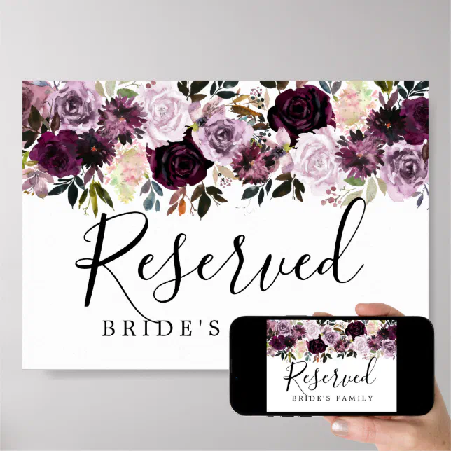 Purple Pink Floral Wedding Reserved Sign | Zazzle