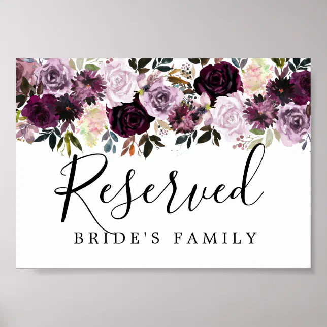 Purple Pink Floral Wedding Reserved Sign | Zazzle
