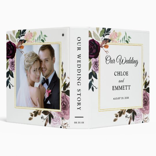 Purple Pink Floral with Photo Wedding Album 3 Ring Binder | Zazzle.com