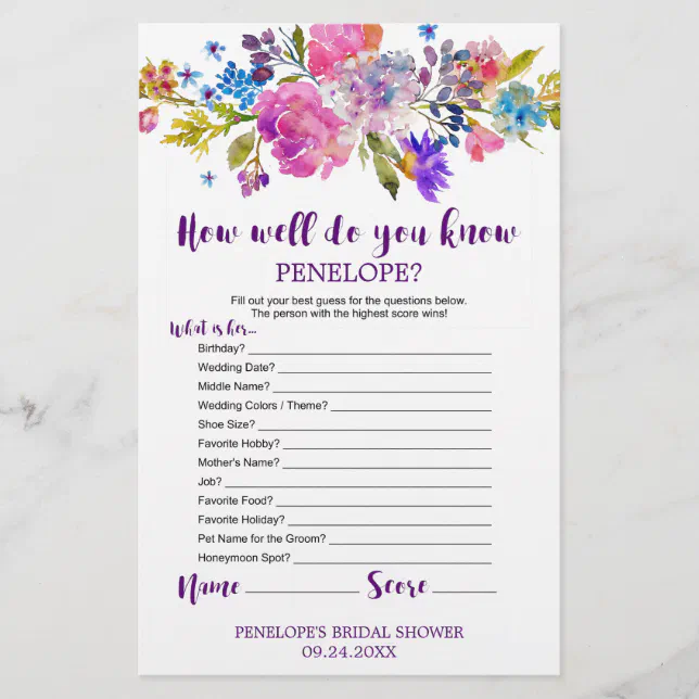 Purple & Pink Flowers "What's In Your Purse" Game | Zazzle