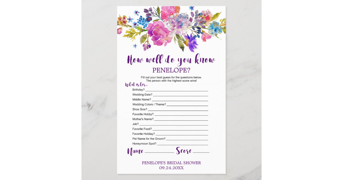 Purple & Pink Flowers "What's In Your Purse" Game | Zazzle