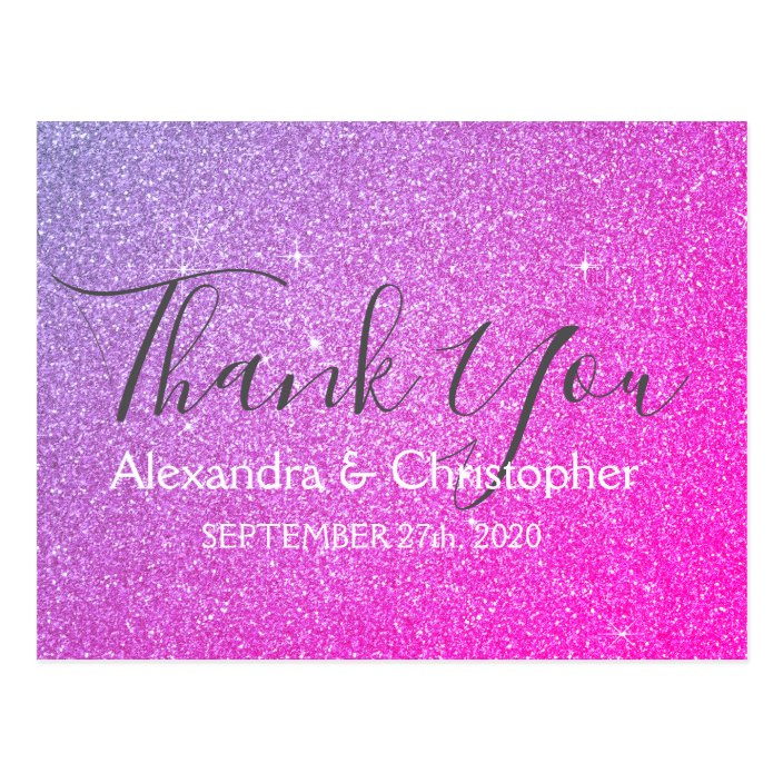 Purple Pink Glitter and Sparkle Thank You Postcard | Zazzle.com