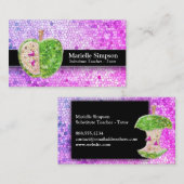 Purple Pink Glitter Apple Substitute Teacher Tutor Business Card | Zazzle