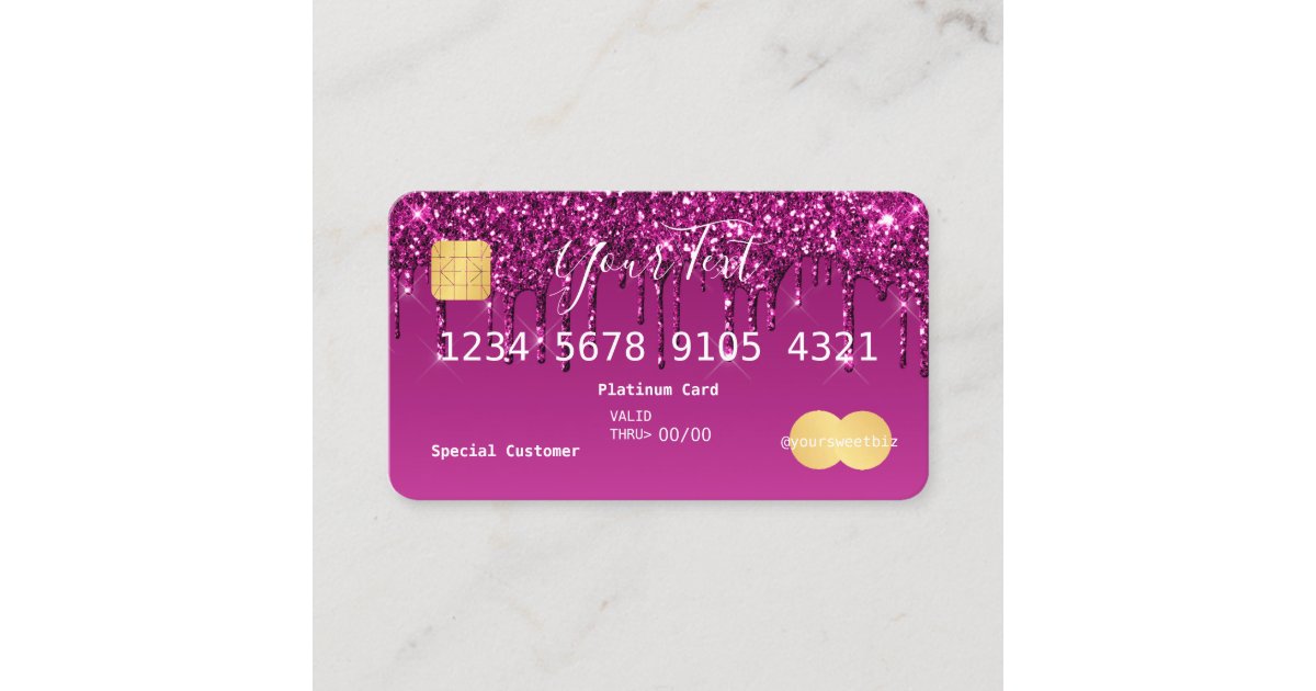 Purple Pink Glitter Credit Business Card | Zazzle