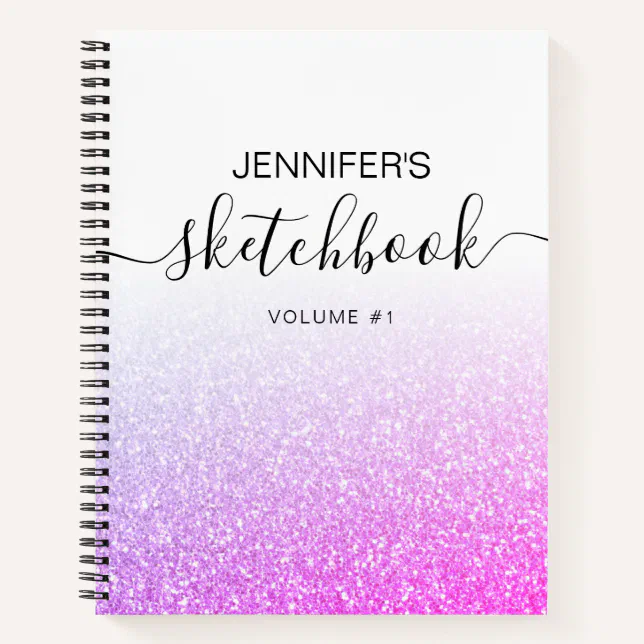 Purple Pink Glitter Girly Ombre Sketchbook Name Notebook | Zazzle
