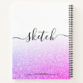 Purple Pink Glitter Girly Ombre Sketchbook Name Notebook | Zazzle