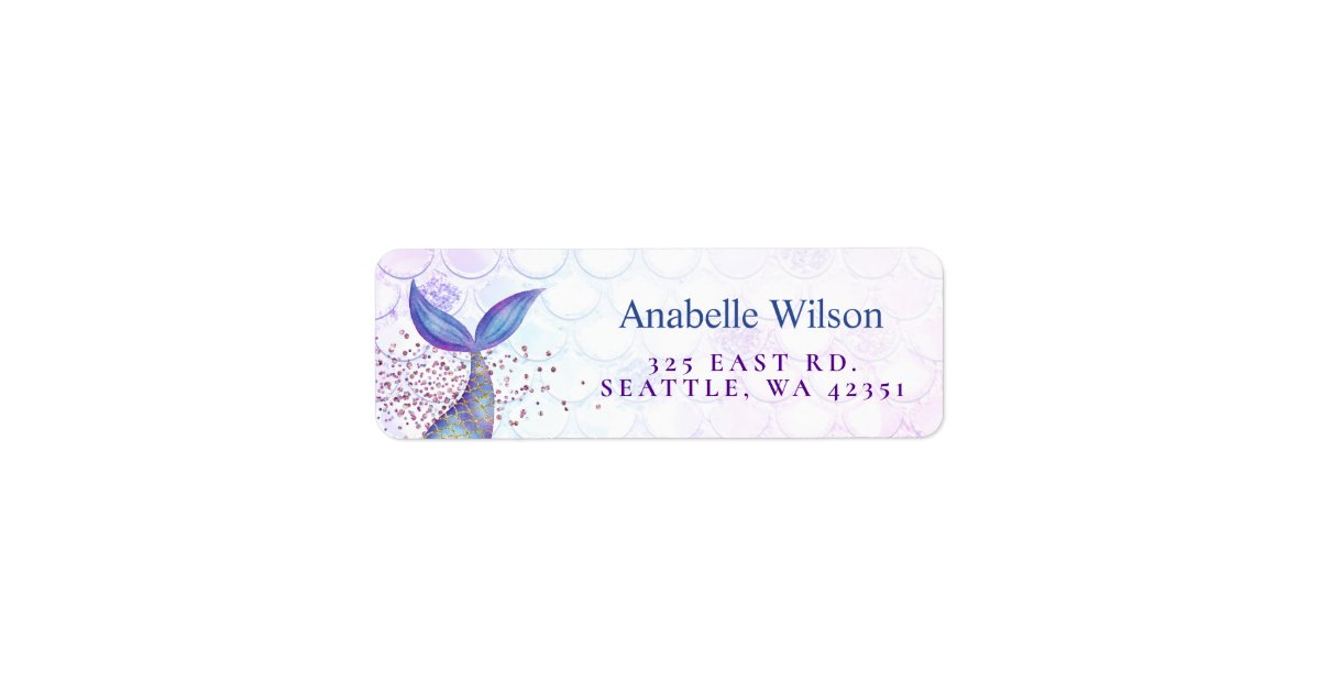 Purple Pink Glitter mermaid Tail Label | Zazzle