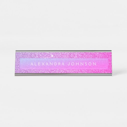 Purple Pink Glitter Sparkle Girly Modern Desk Name Plate | Zazzle