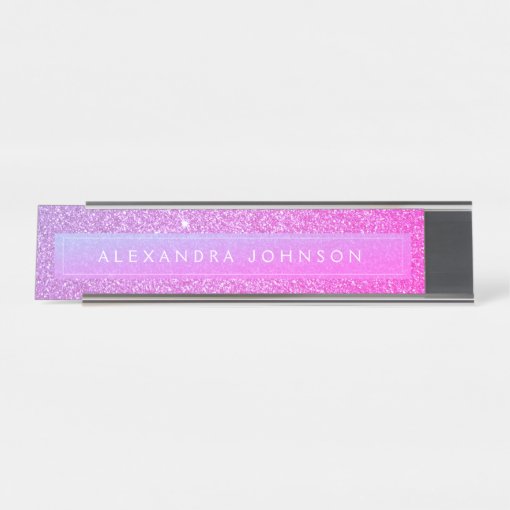 Purple Pink Glitter Sparkle Girly Modern Desk Name Plate | Zazzle