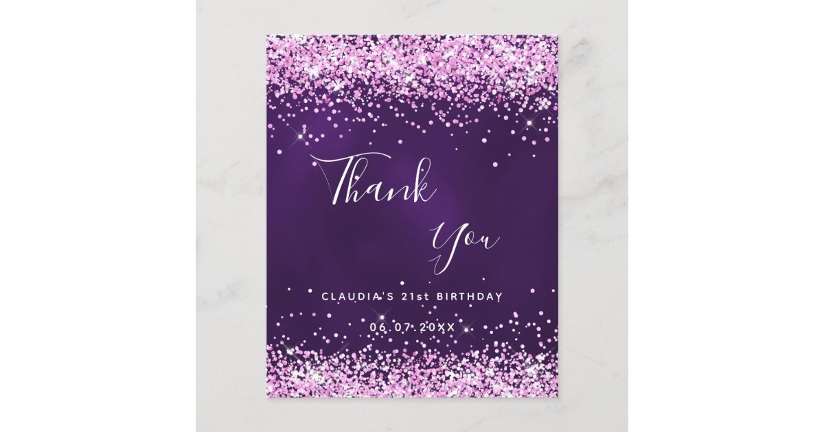 Purple pink glitter sparkle thank you | Zazzle