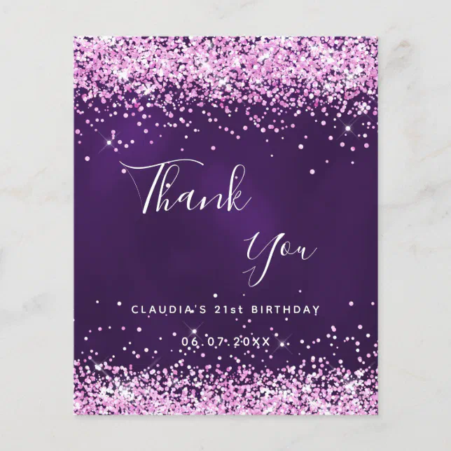 Purple pink glitter sparkle thank you | Zazzle