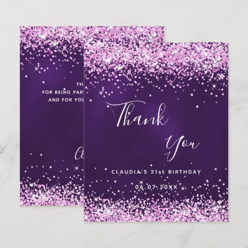 Purple pink glitter sparkle thank you | Zazzle