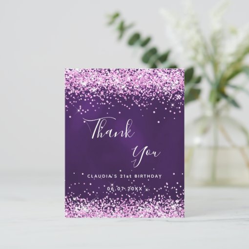 Purple pink glitter sparkle thank you | Zazzle