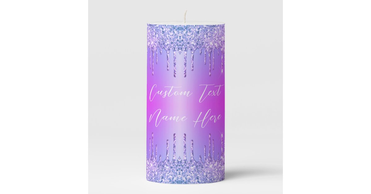 Purple Pink Glitter Sparkly Custom Text Candles | Zazzle