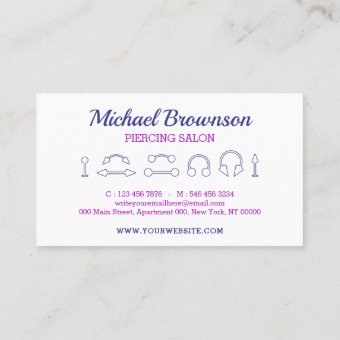 Purple Pink Jewelry Store Body Piercing Business Card | Zazzle