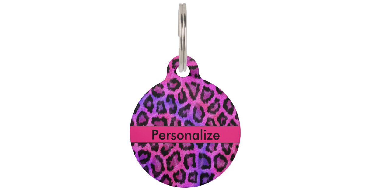 "Purple & Pink Leopard Print" Round Large Pet Tag | Zazzle