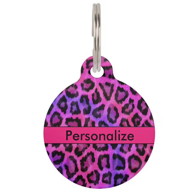 "Purple & Pink Leopard Print" Round Large Pet Tag | Zazzle