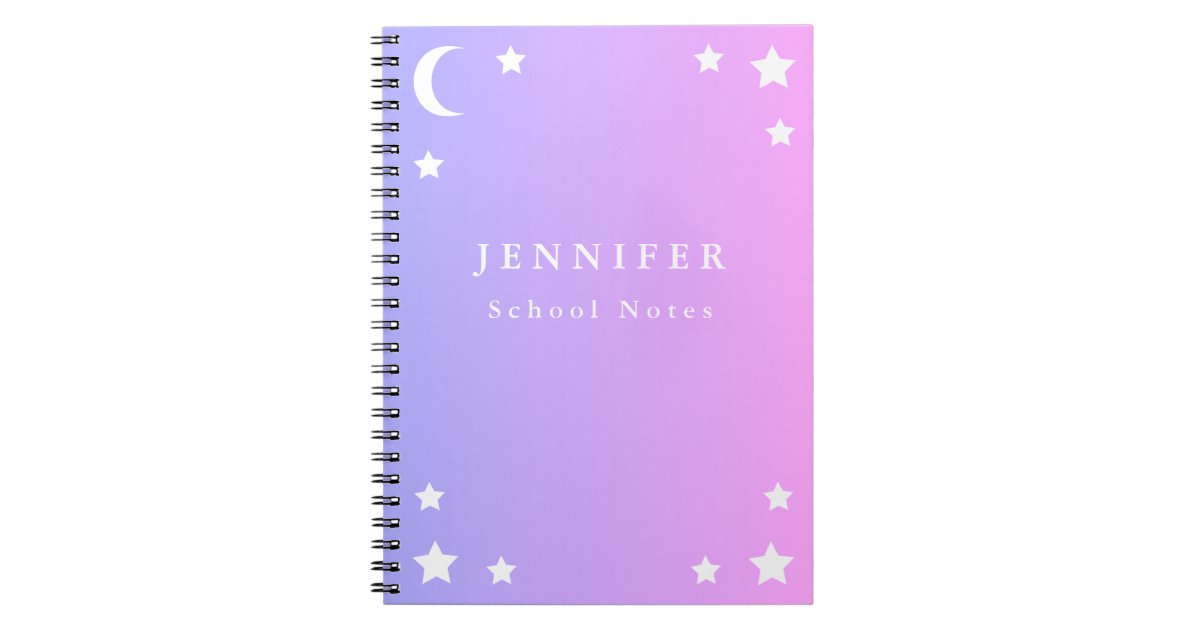 Purple Pink Moon & Stars Spiral Notebook | Zazzle